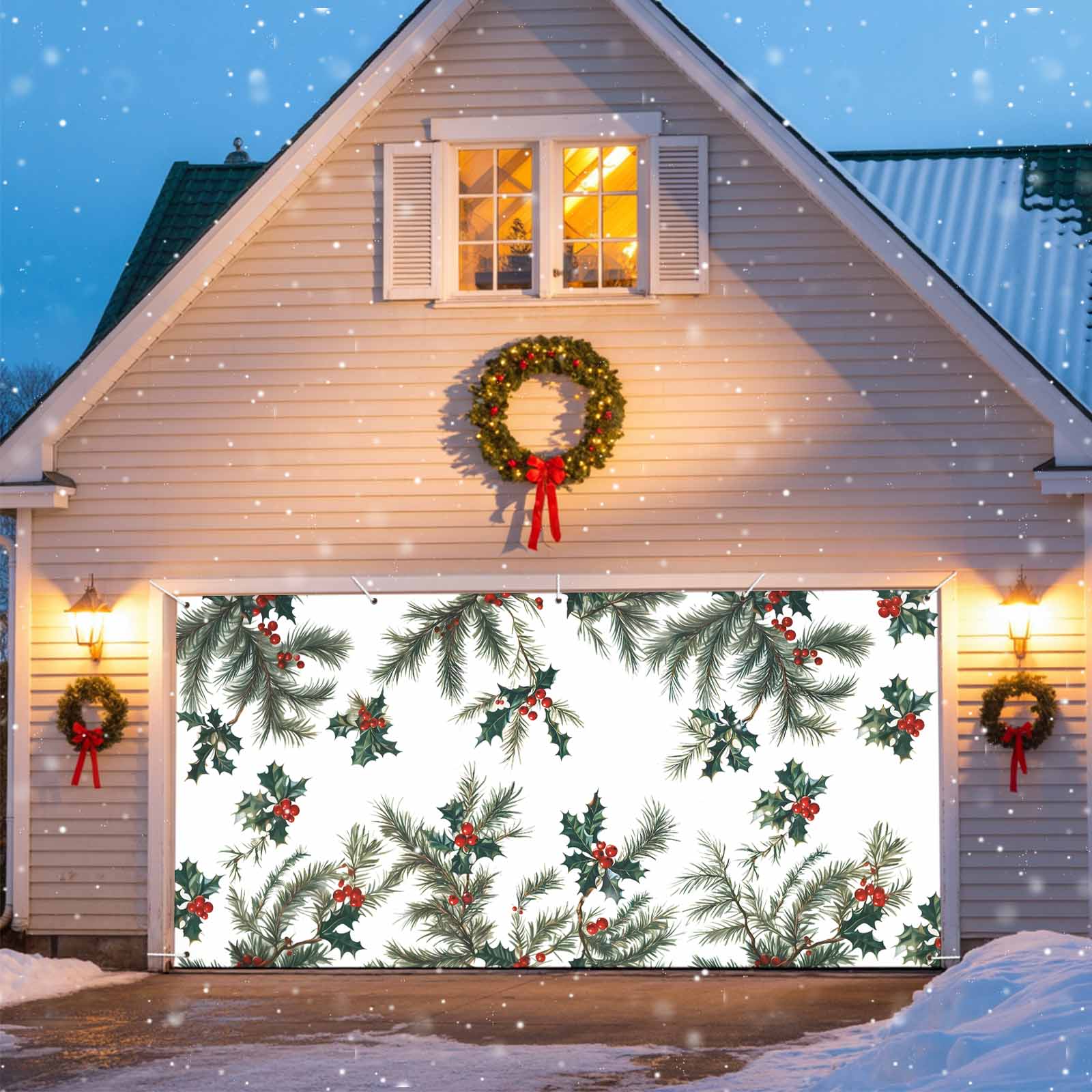 Holly Berry Christmas Garage Door Decorations, 6.9x16ft Garage Door ...
