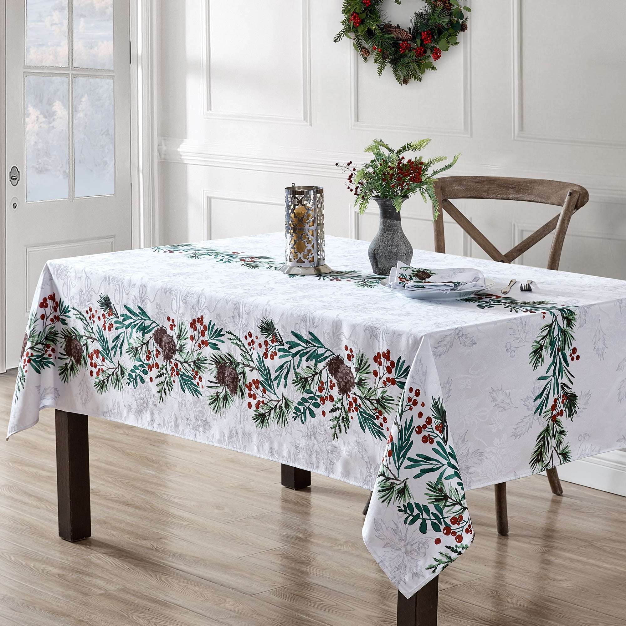 Holly Berry Flourish Holiday Fabric Tablecloth - Walmart.com