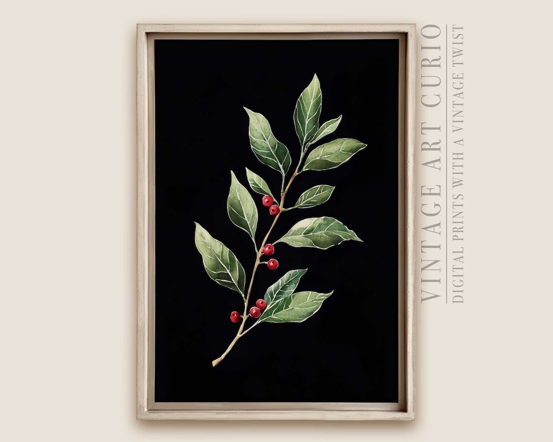 Holly And Berry Winter Wall Art Print, Botanical Decor, Nature,Inspired ...