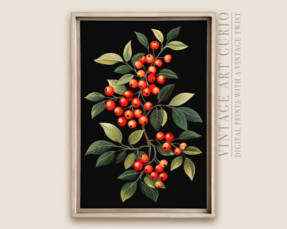Holly And Berry Winter Wall Art Print, Botanical Decor, Nature,Inspired ...