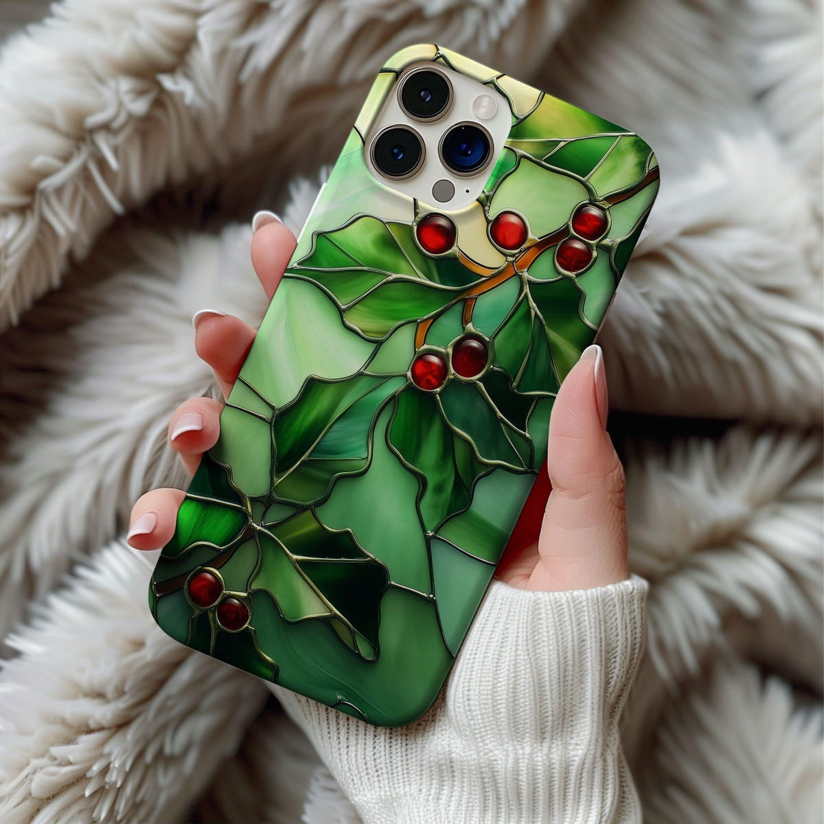 Holly Birth Flower Holiday Stained Glass Phone Case with iPhone 17 to ...