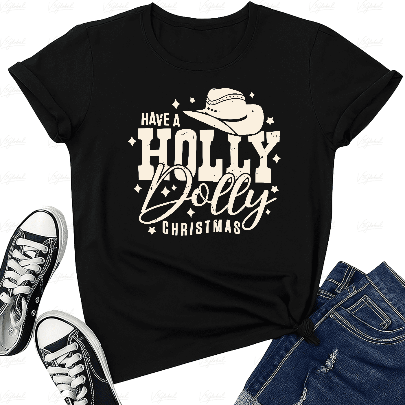 Holly Dolly Western Holiday Cheer Retro Country Style Graphic Unisex T ...