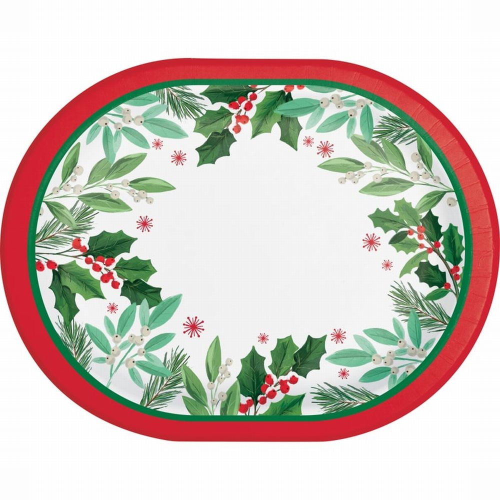 Holly Jolly Christmas 12-inch Oval Paper Plates 8 Per Pack - Walmart.com