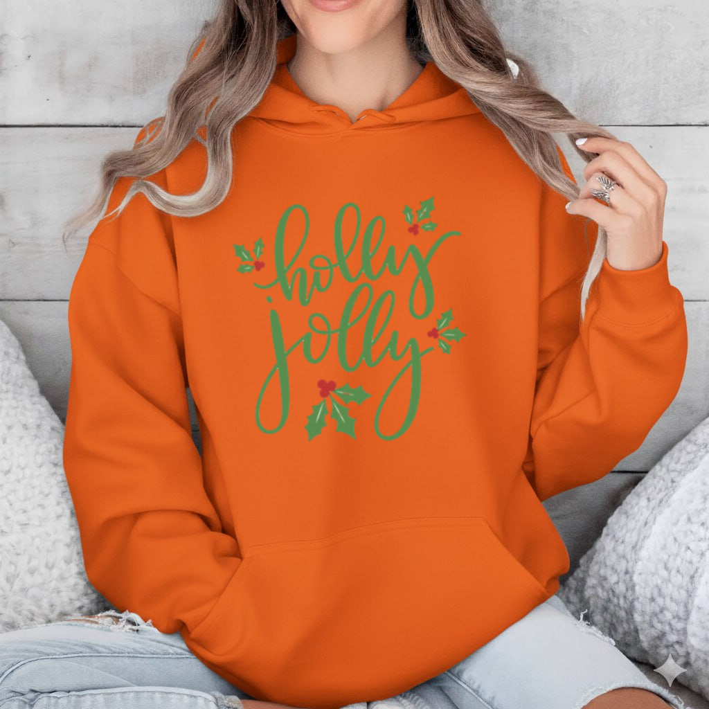 Holly Jolly Christmas Cheer Winter Lettering Festive Handwritten Hoodie ...