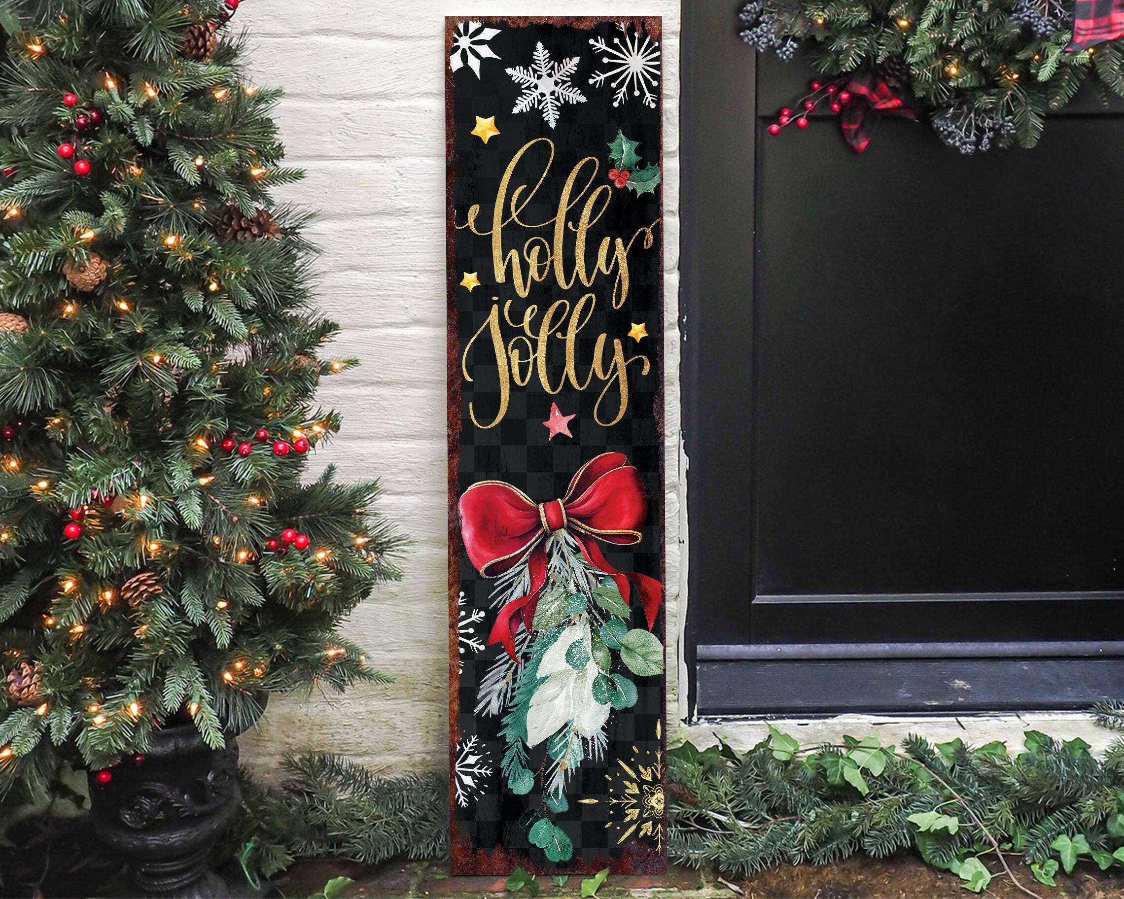 Holly Jolly Christmas Porch Sign - Front Porch Christmas Welcome Sign ...
