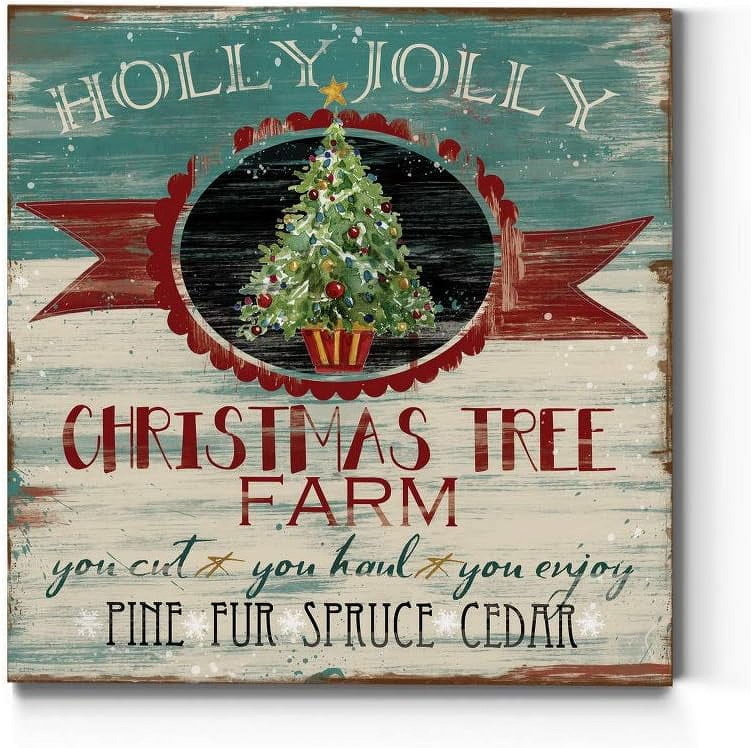 Holly Jolly Christmas Tree Farm Wall Art, Cute Winter Decor, Vintage ...