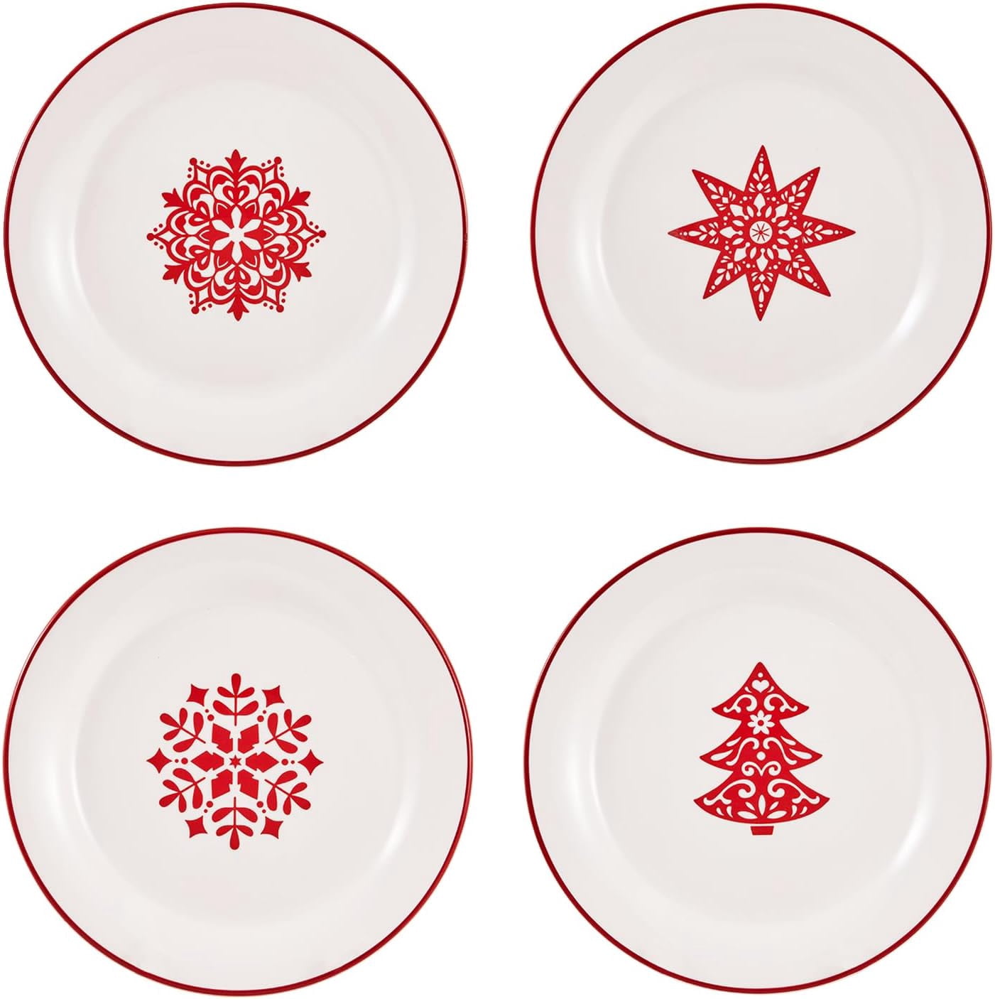 Holly Jolly Salad Plates Set of 4, 8.75 Inch Ceramic Dessert Plates for ...