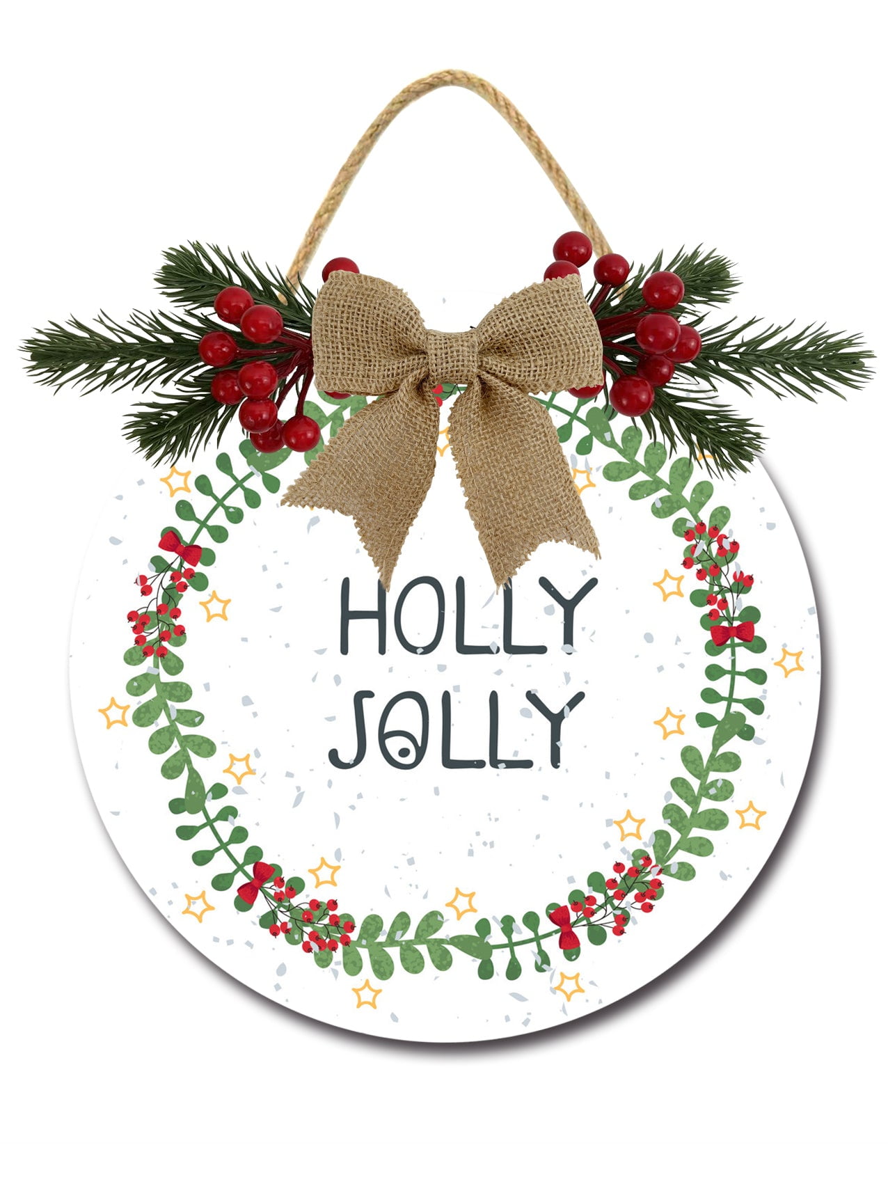 Holly Jolly Sign Front for Door Decoration, 12 in Round Wood Wreaths ...