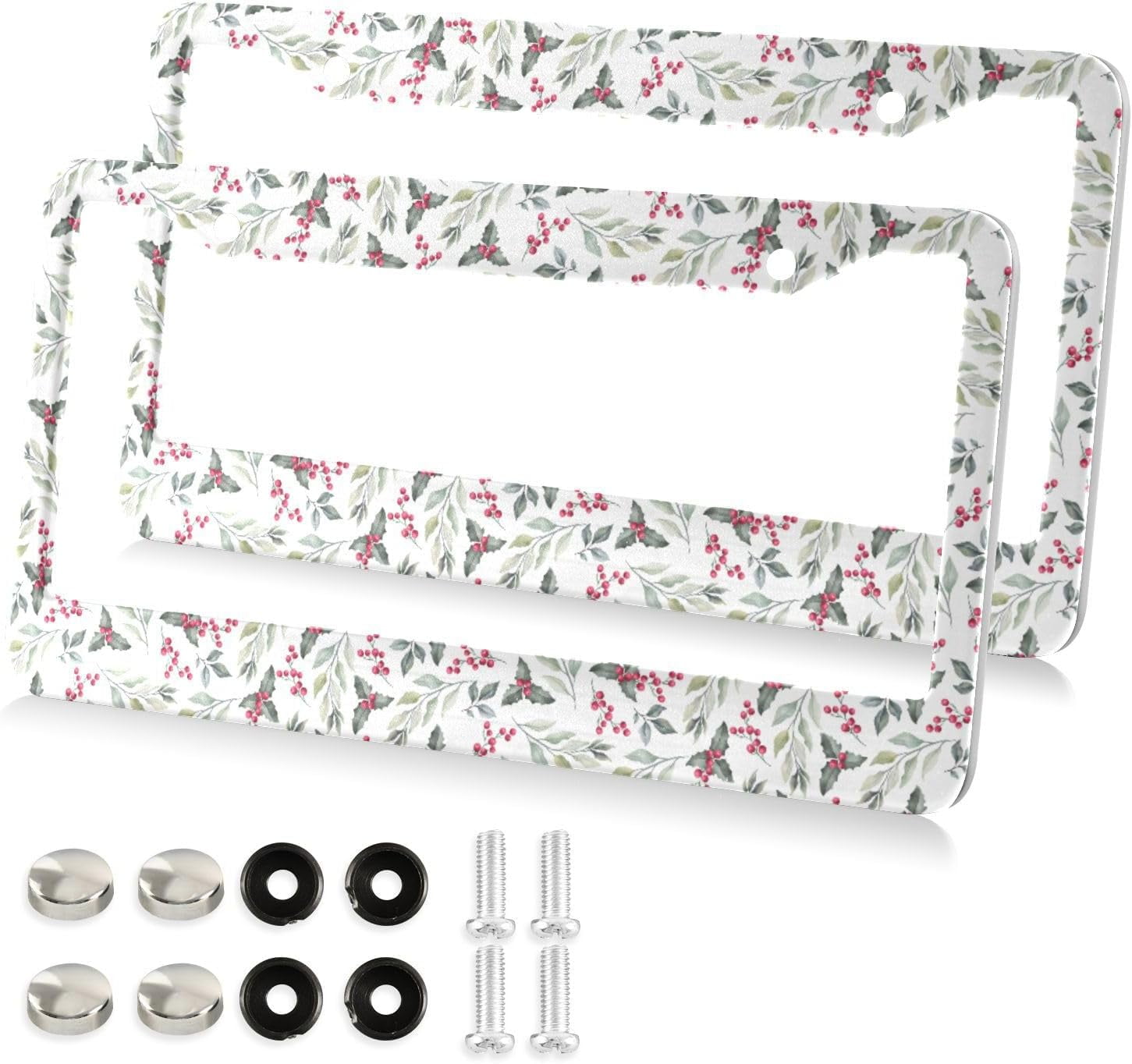 Holly Leaves License Plate Frame - 2 Pack Universal Stainless Steel ...
