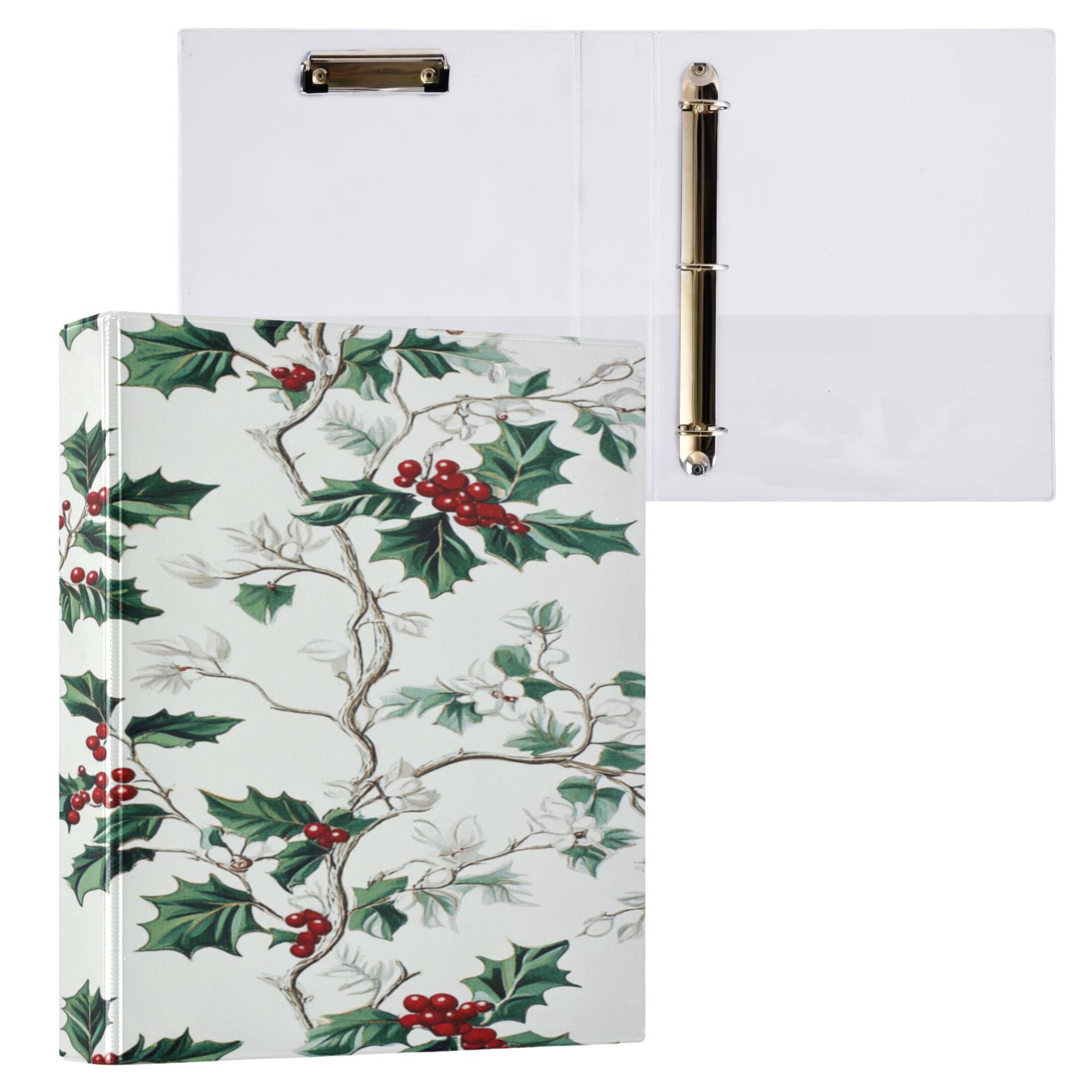 Holly Leaves and Berries3 Ring Hardcover Binders 1.5in Round Rings for ...
