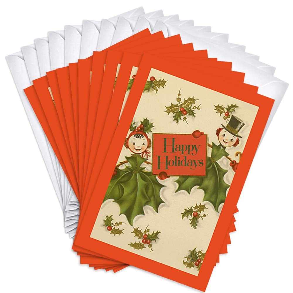 Holly People Vintage Retro Holiday Greeting Cards | 10 Pack Bulk Set ...