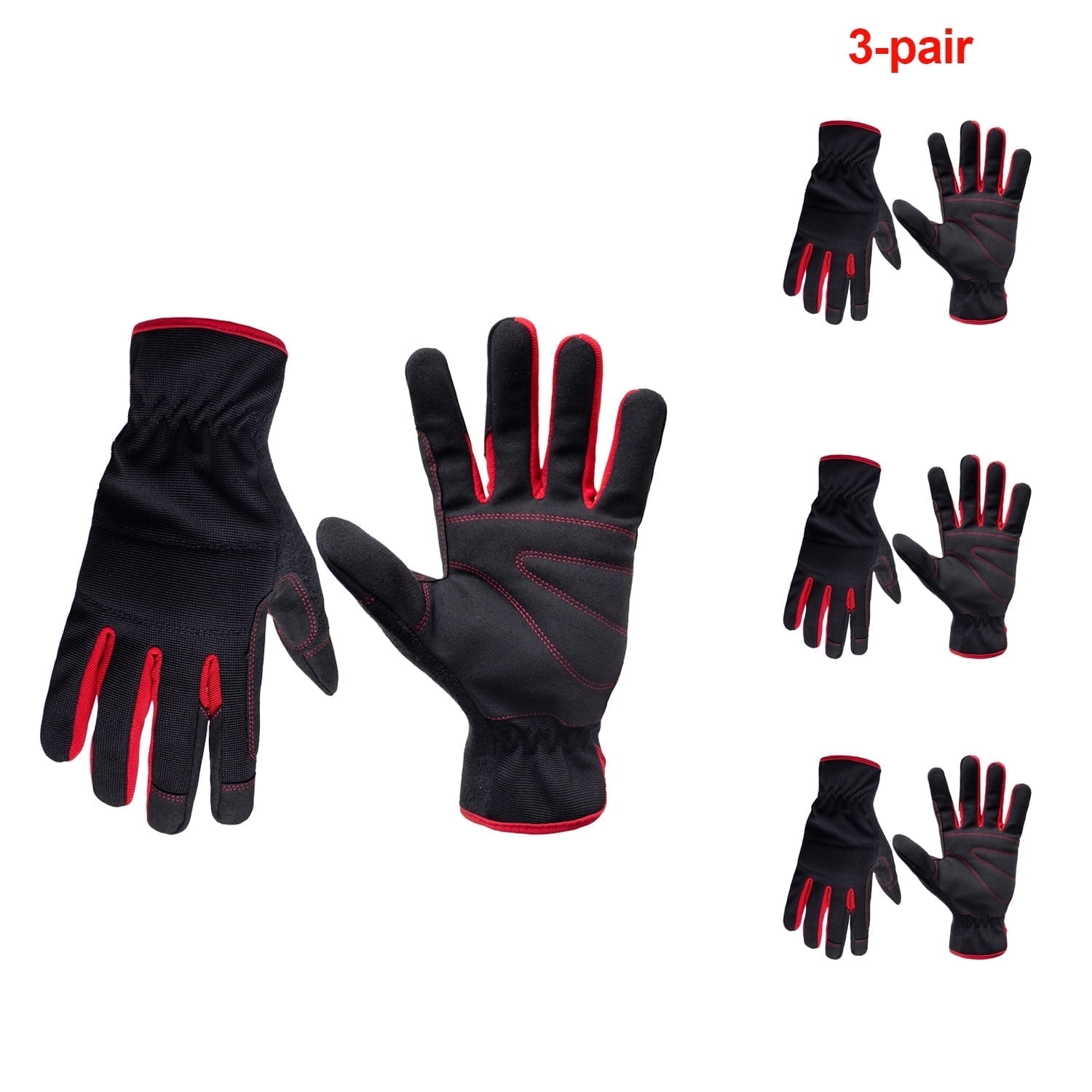 Holly Polyester Work Gloves, Synthetic Leather, Touch Screen, 3 Pairs ...