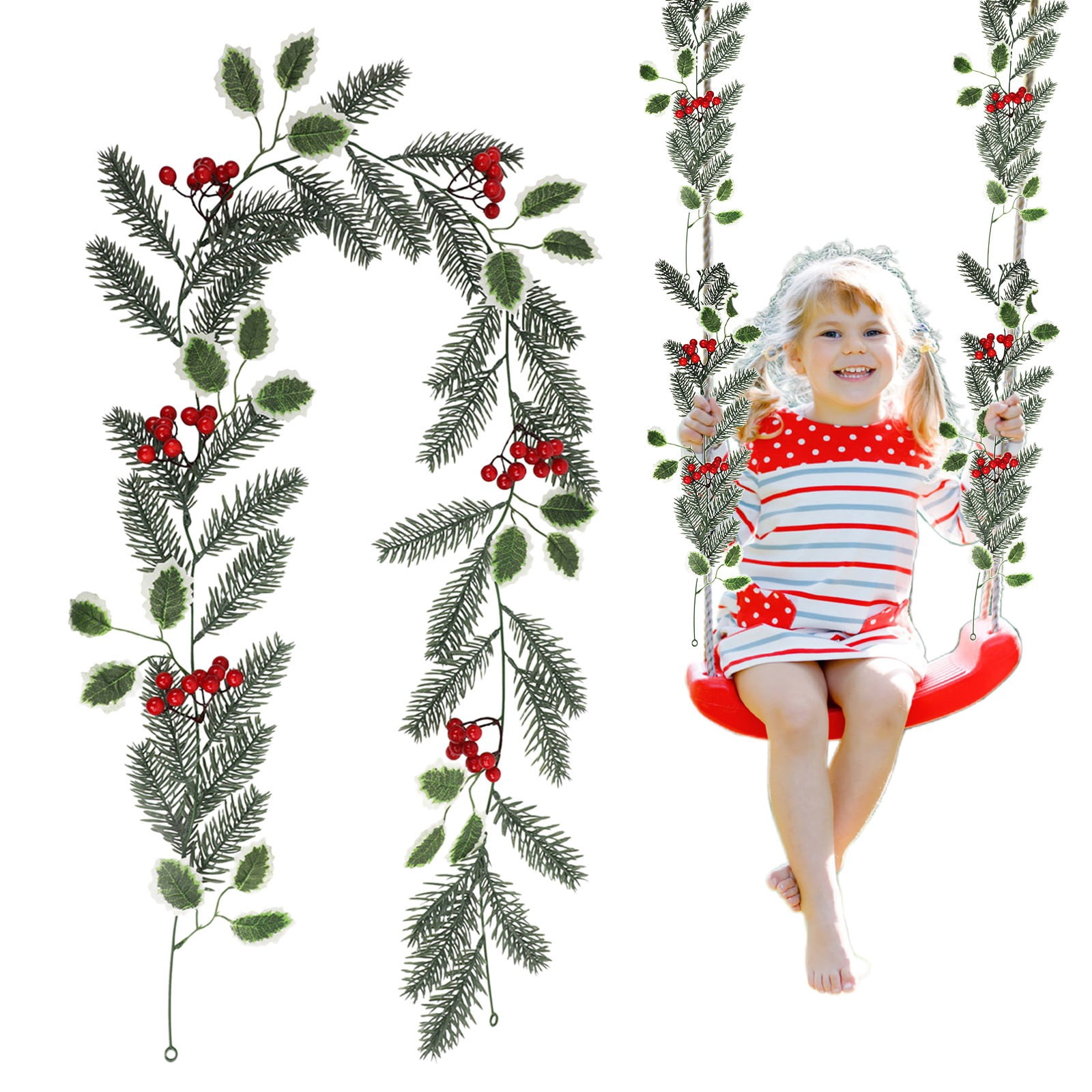 Holly Red Berry Garland – 6.56Ft Artificial Christmas Garland with ...