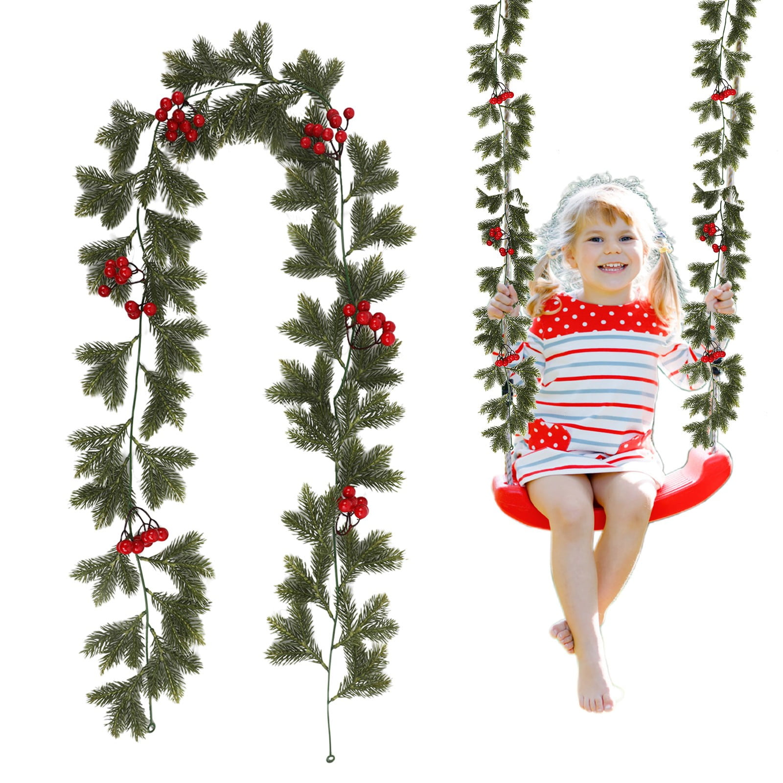 Holly Red Berry Garland，Garland Christmas Decorations With Artificial ...