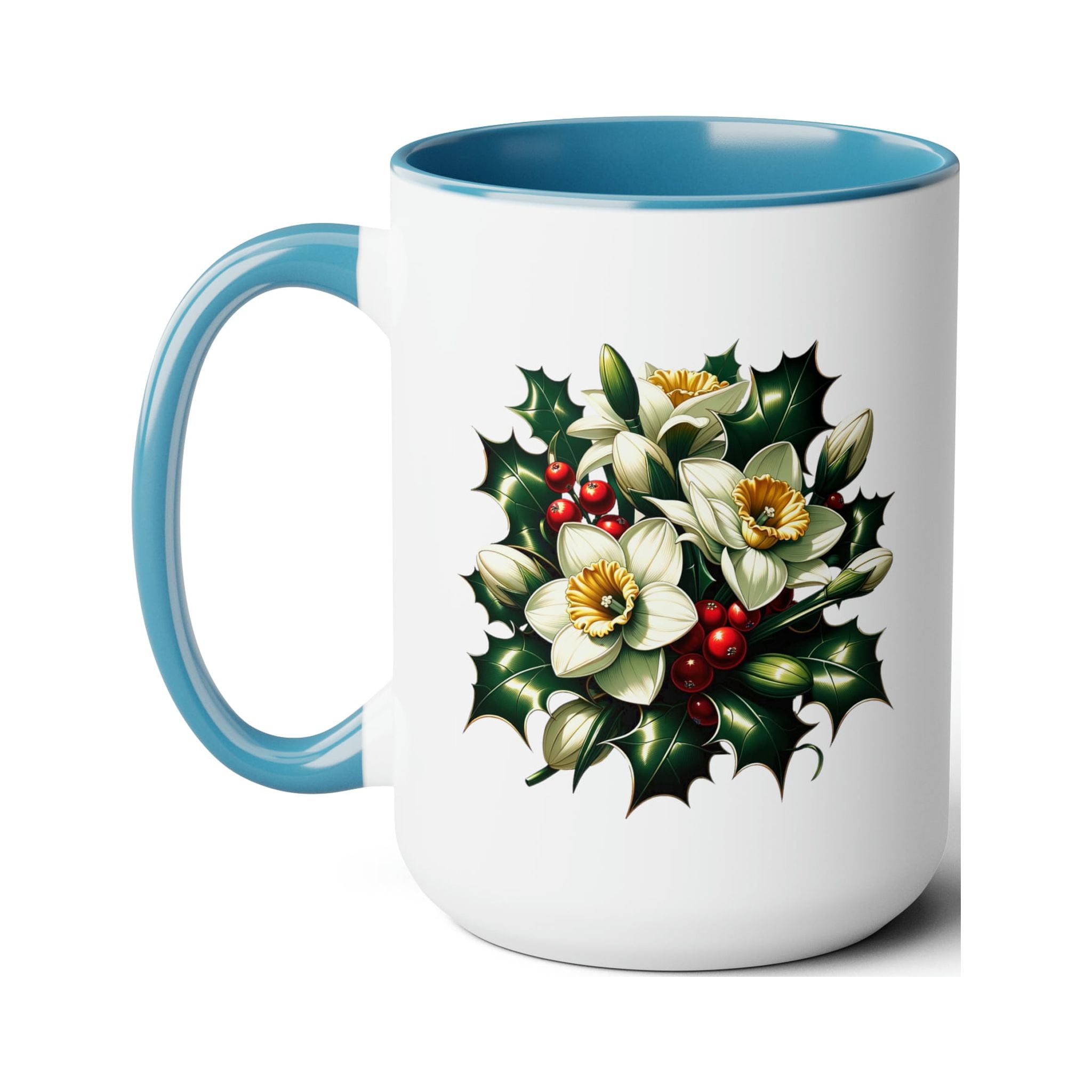Holly and Narcissus December Birth Month Flowers Two-Tone Coffee Mugs ...