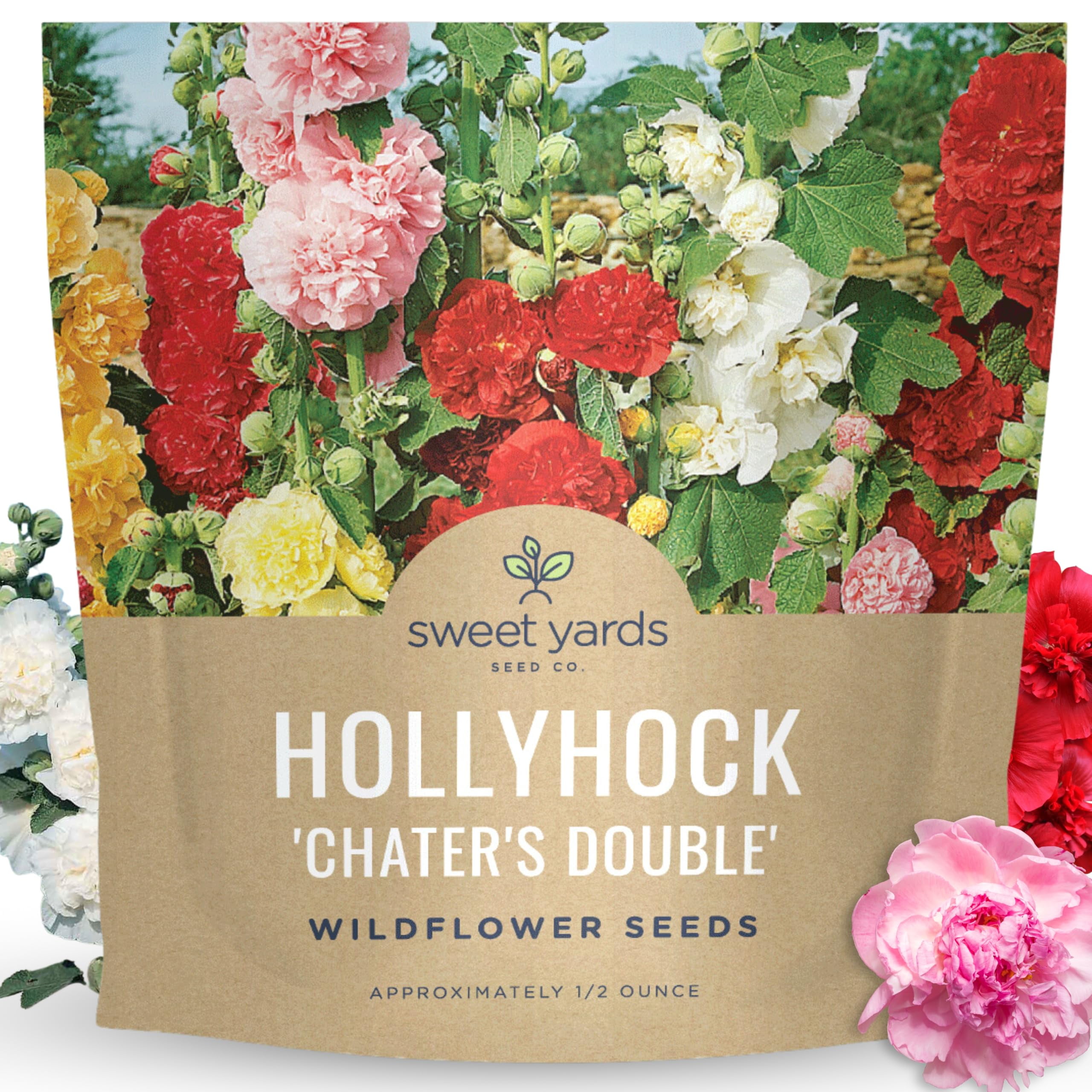 Hollyhock 'Chater's Double' Mix - Large 1/2 MHD1Ounce Packet - 1,500 ...