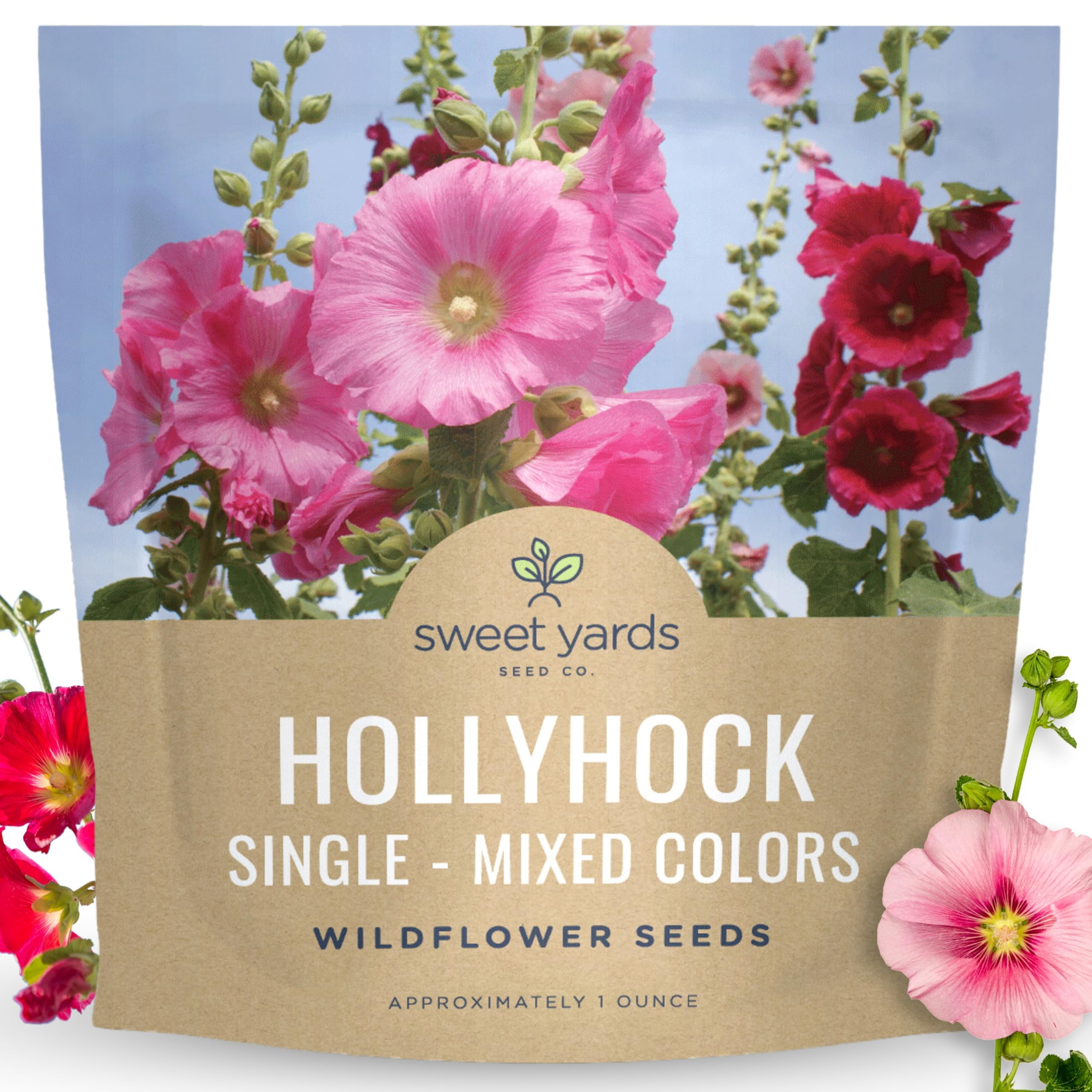 Hollyhock Single - TWE5 Mixed Colors - Large 1 Ounce Packet - 2,500 ...