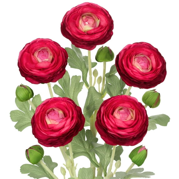 Hollyone 19.7" Red Artificial Flowers Ranunculus Flowers 5Pcs Fake ...