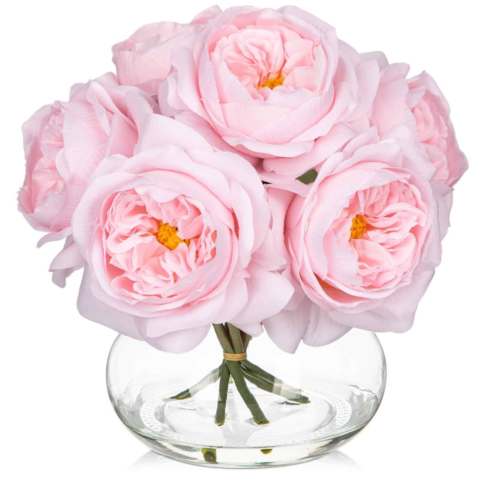 Hollyone Pink Roses Peonies Artificial Flowers with Glass Silk David ...