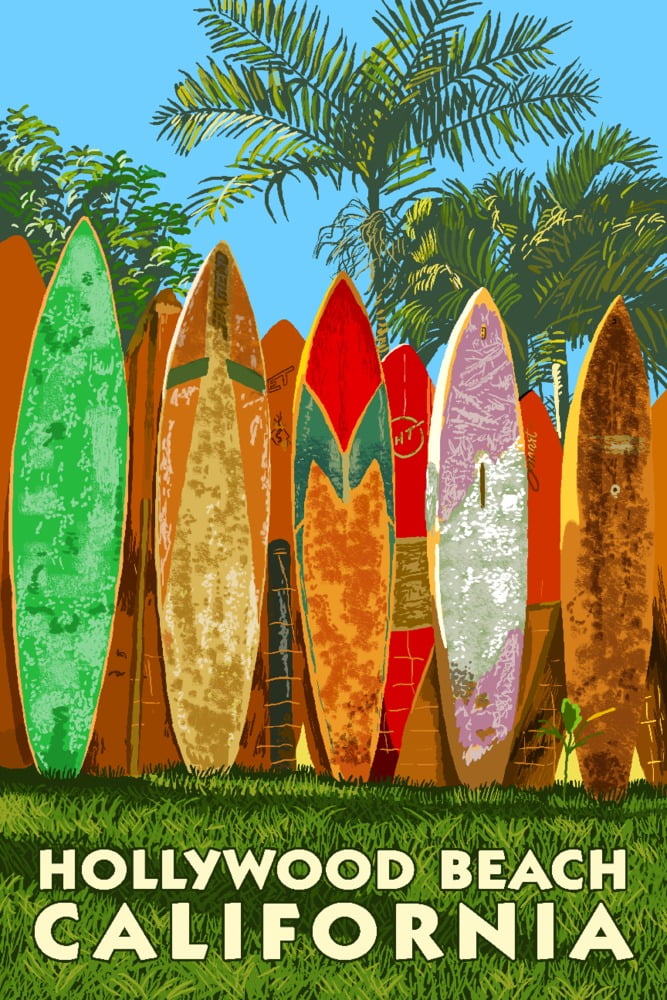 Hollywood Beach, California, Surfboard Fence (24x36 Giclee Gallery Art ...