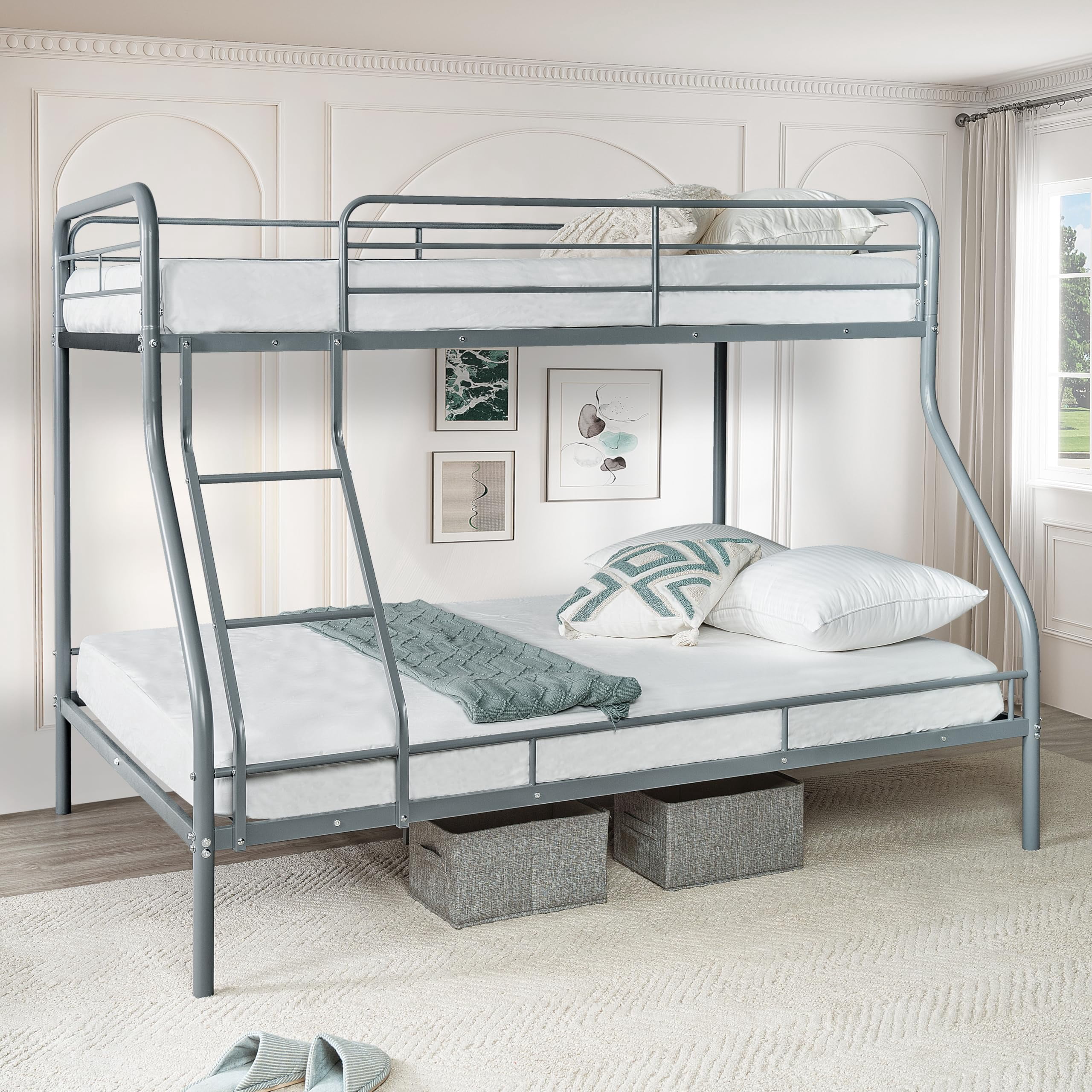 Hollywood Bunk Beds Twin Over Full Size Heavy Duty Metal Bunk Bed with ...