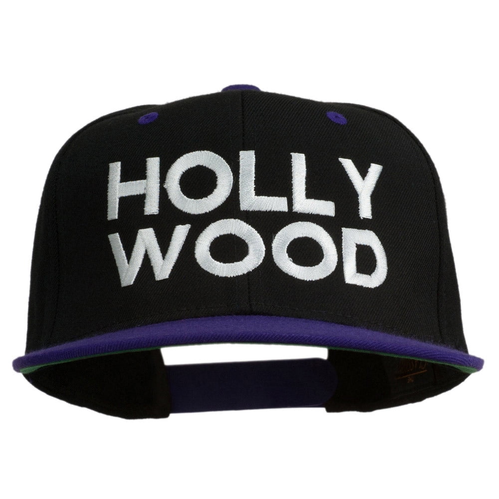 Hollywood Embroidered Two Tone Snapback Cap - Black Purple OSFM ...