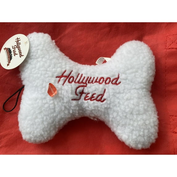 Hollywood Feed Dog Bone Shape White Fleece Plush Squeaky Sound Puppy ...
