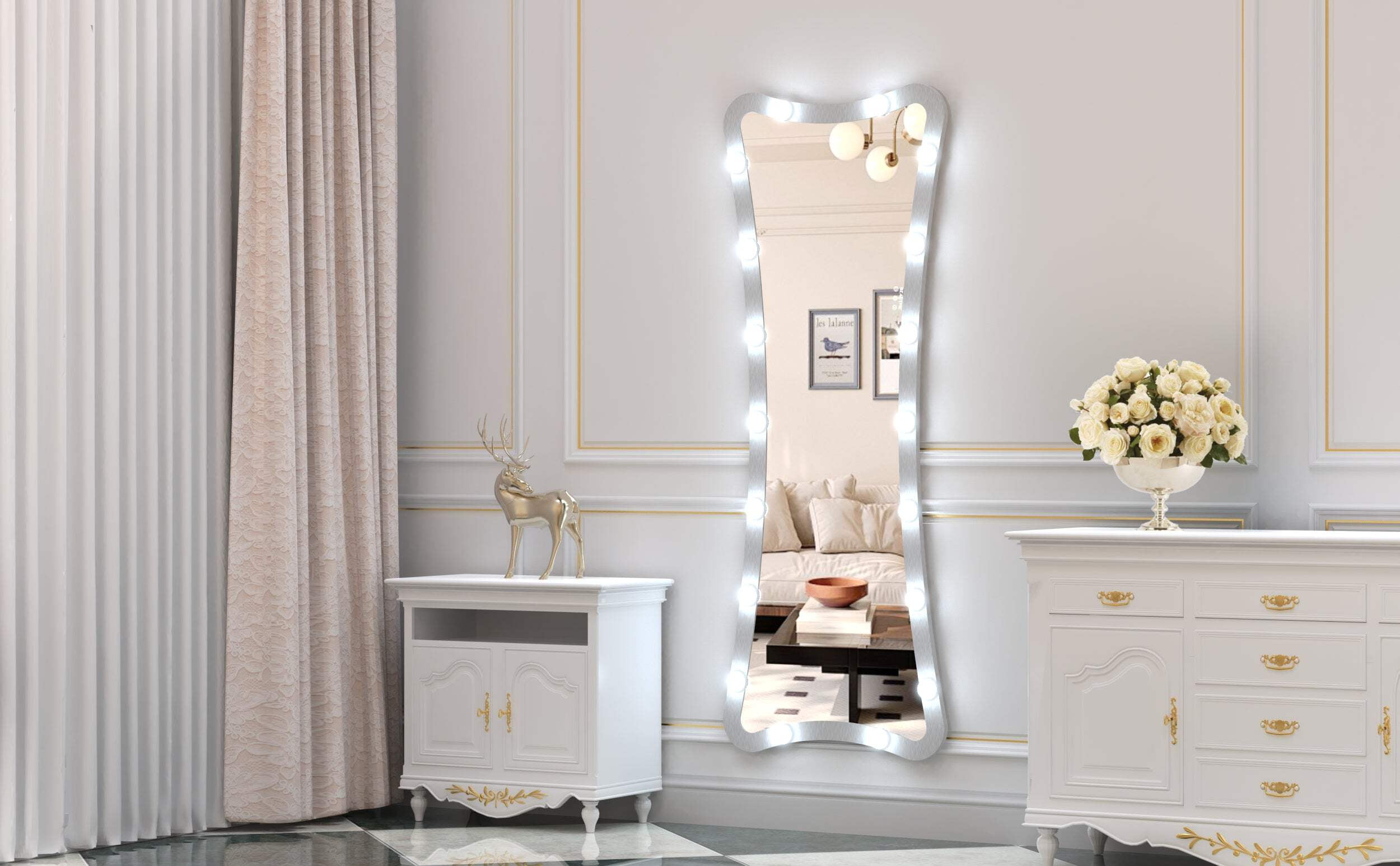 Hollywood Full Length Mirror With Lights Full Body Vanity Mirror With 3 ...