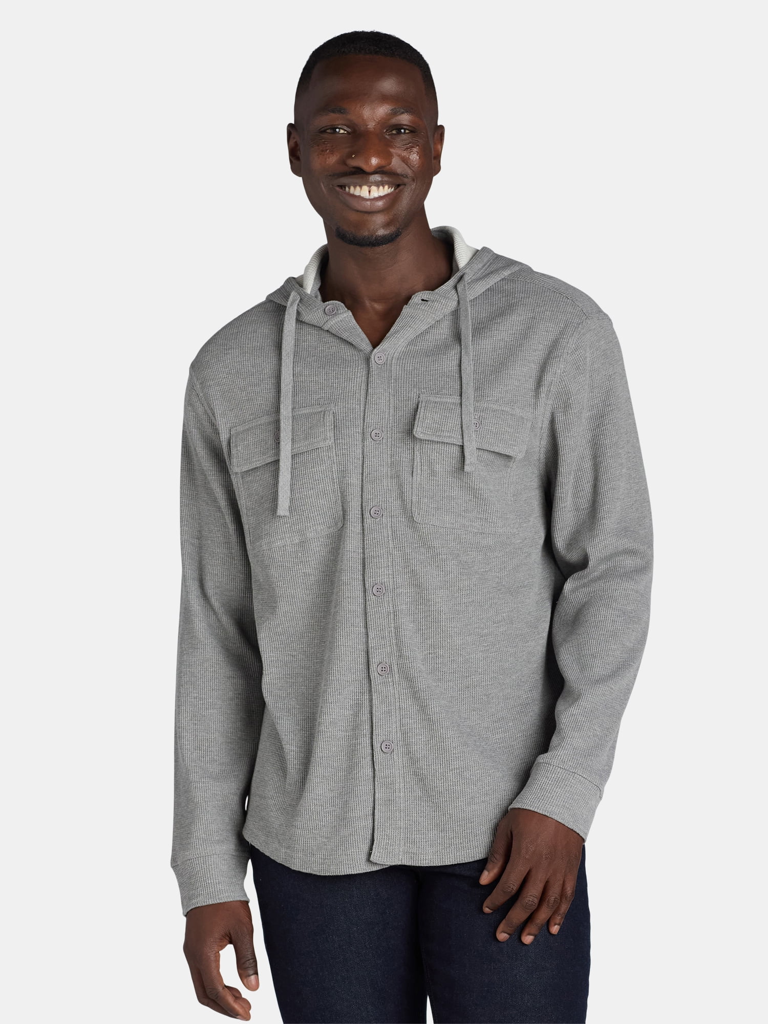 Hollywood Men's Thermal Button Up Hoodie with Long Sleeves, Sizes S-XL ...