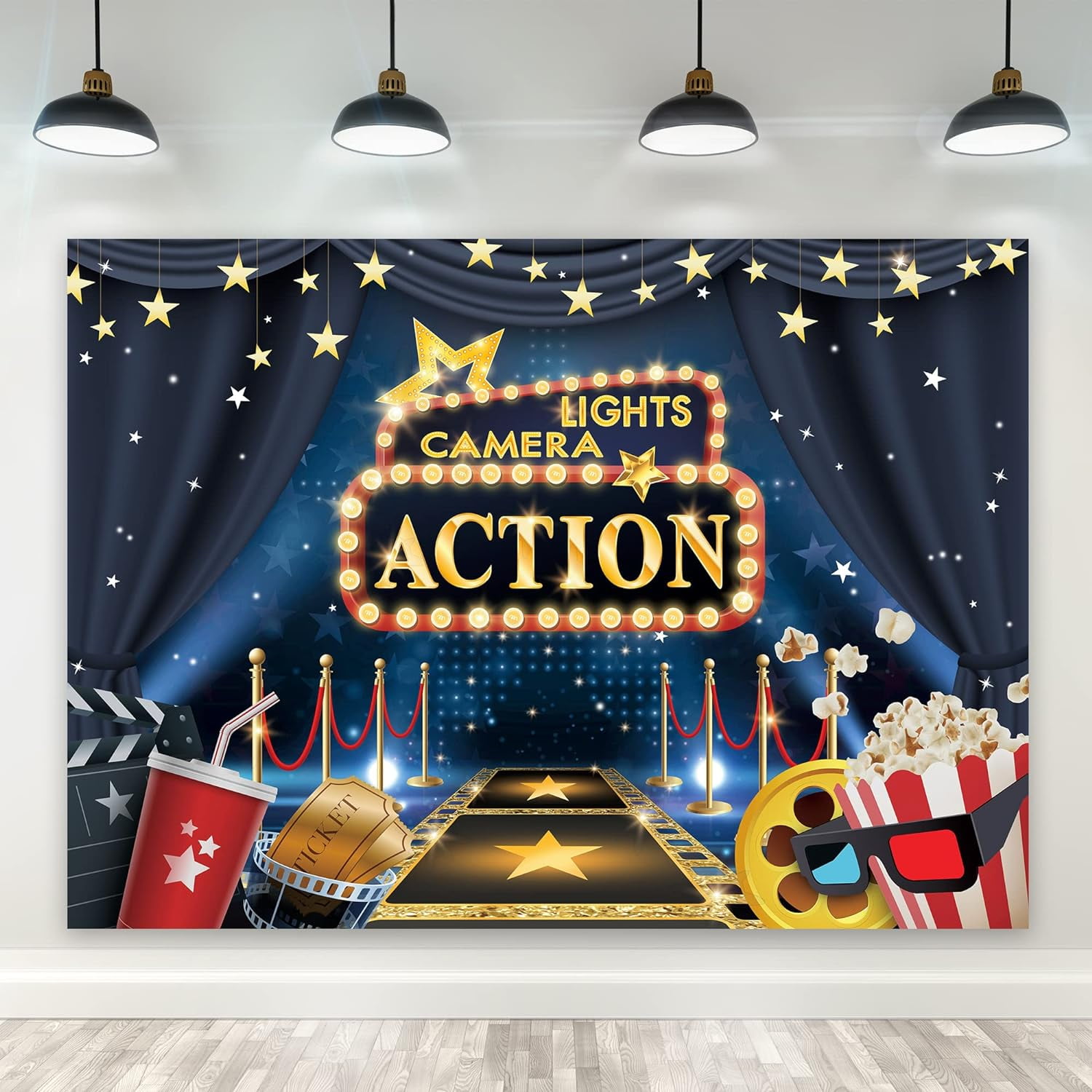 Hollywood - Movie Theme Backdrop Movie Night Cinema Happy Birthday ...