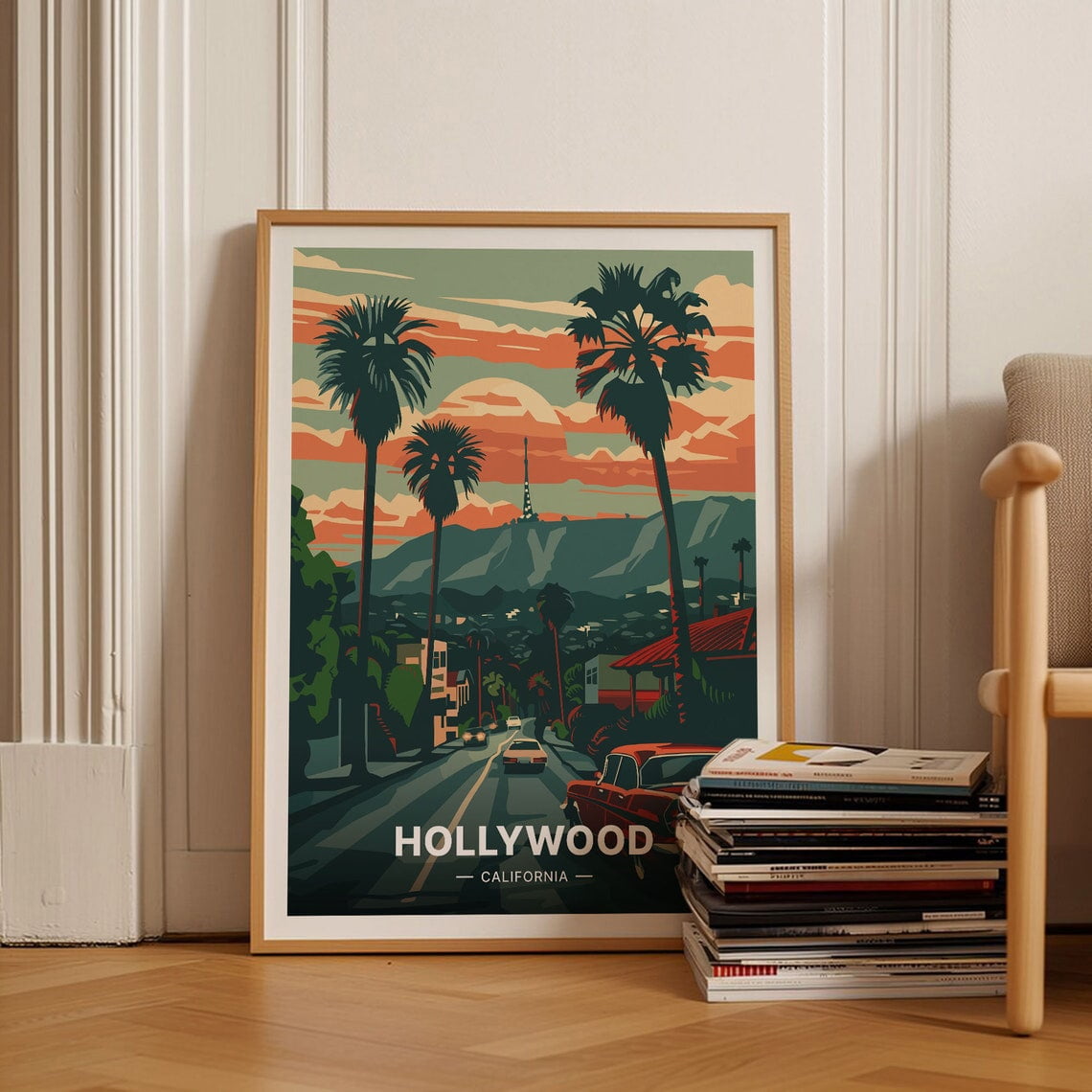 Hollywood Sign Poster, La California Travel Art, Los Angeles Wall Decor ...