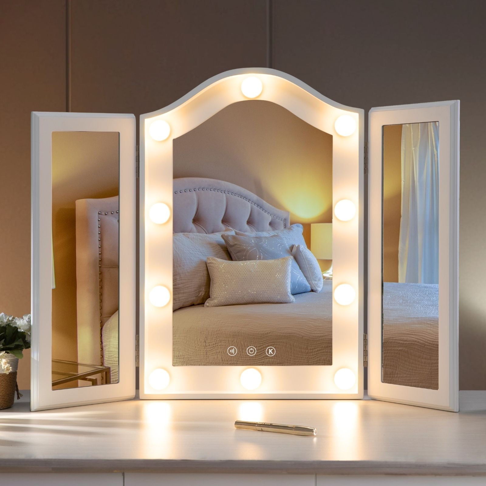 Hollywood Tri-fold Vanity Mirror with 10 LED Lights, 180° Adjustable, 3 ...