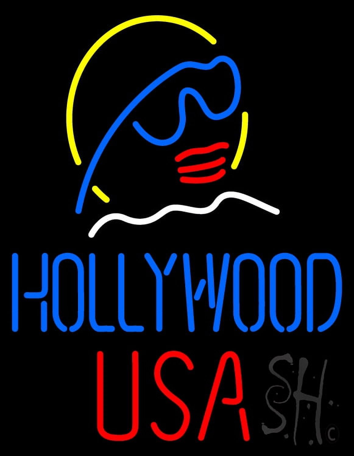 Hollywood USA LED Neon Sign 19" Tall x 15" Wide - inches Black Square ...