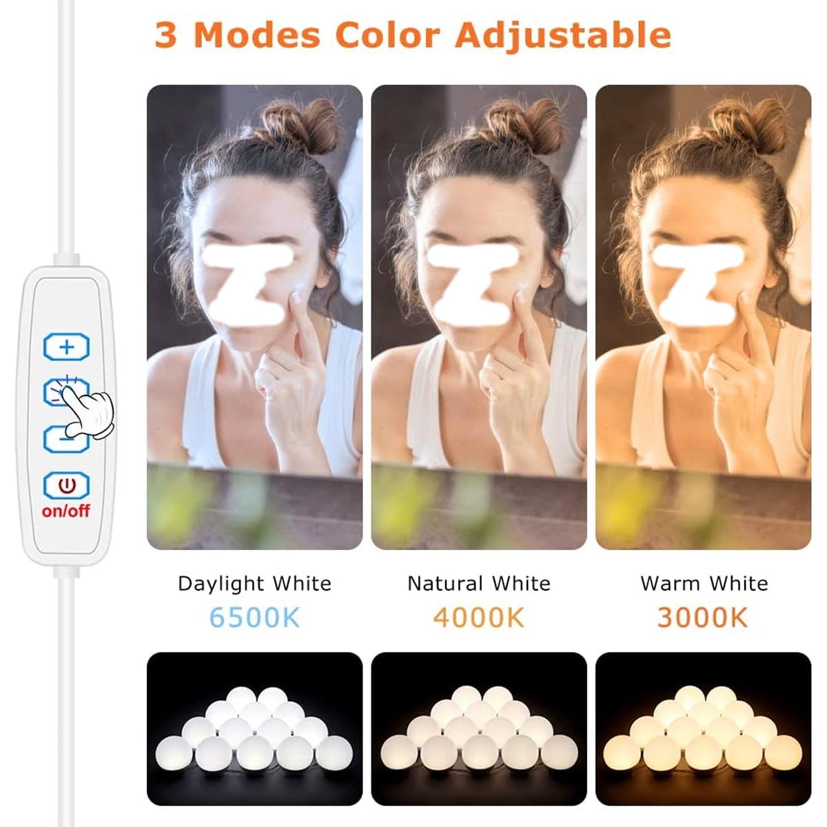 Hollywood Vanity Mirror Lights 10 LED Bulbs 3 Color Dimmable Mirror ...