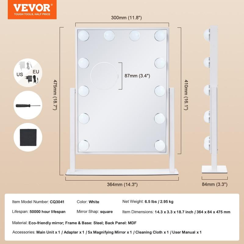 Hollywood Vanity Mirror With Lights,15 Dimmable Bulbs &3 Color Lighting ...