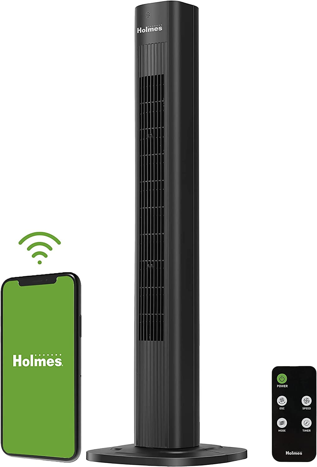"Holmes 36"" Indoor Smart Tower Fan with Remote, WI-FI Connected, 3 ...