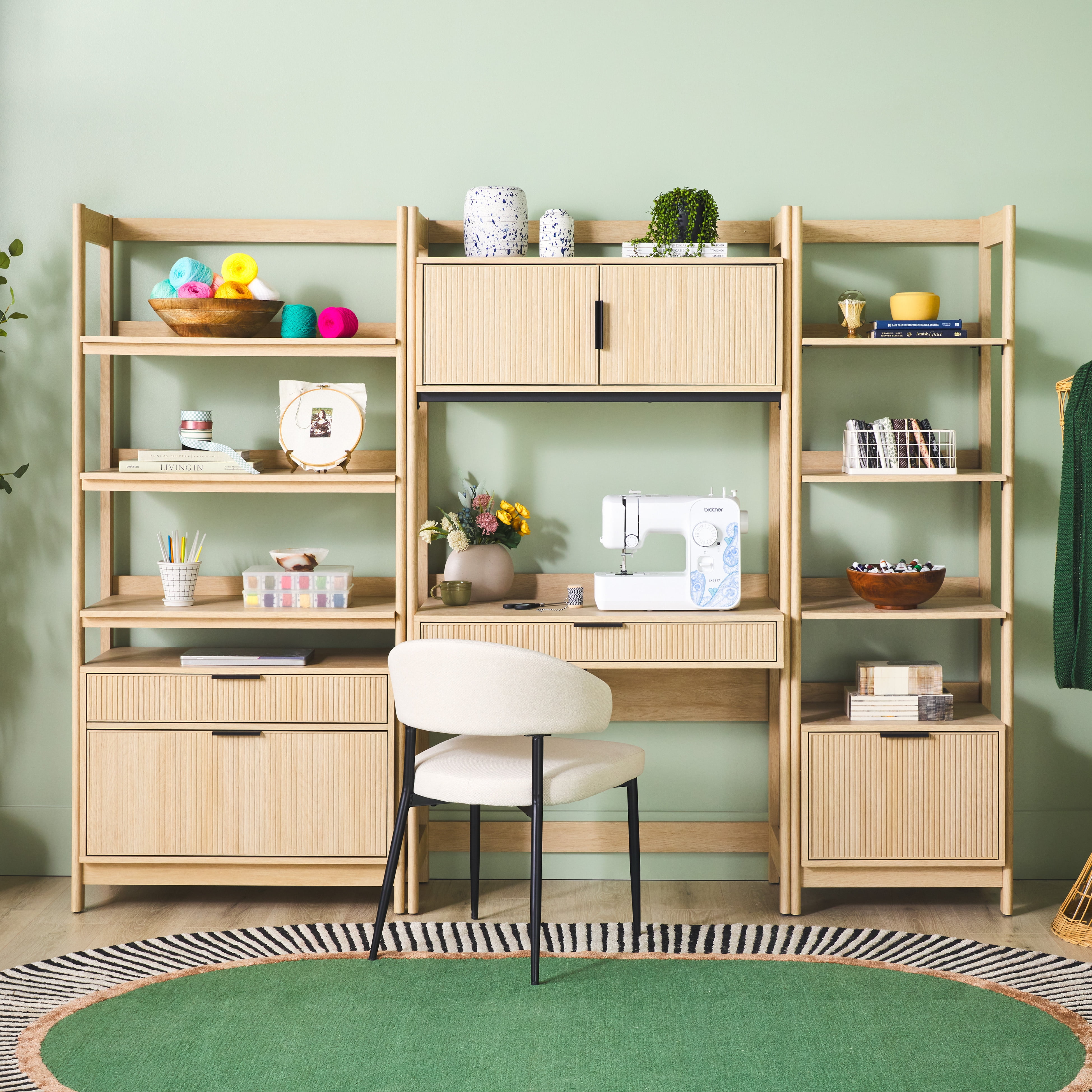 Holmes Hutch Desk with Narrow and Wide Bookcase - Coastal Oak - Walmart.com