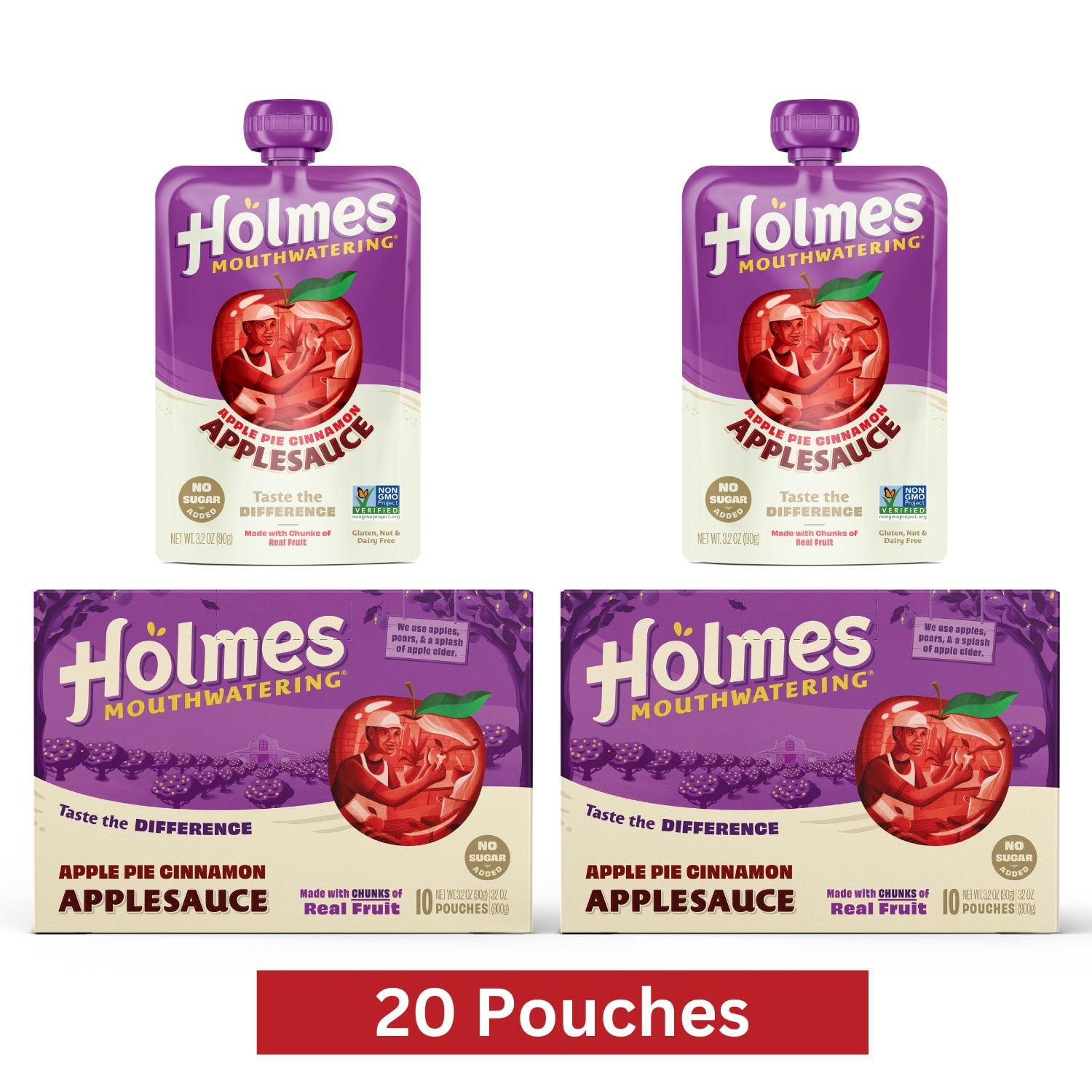 Holmes Made Foods Applesauce Squeeze Pouch, Apple Pie Cinnamon, 20-Pack ...