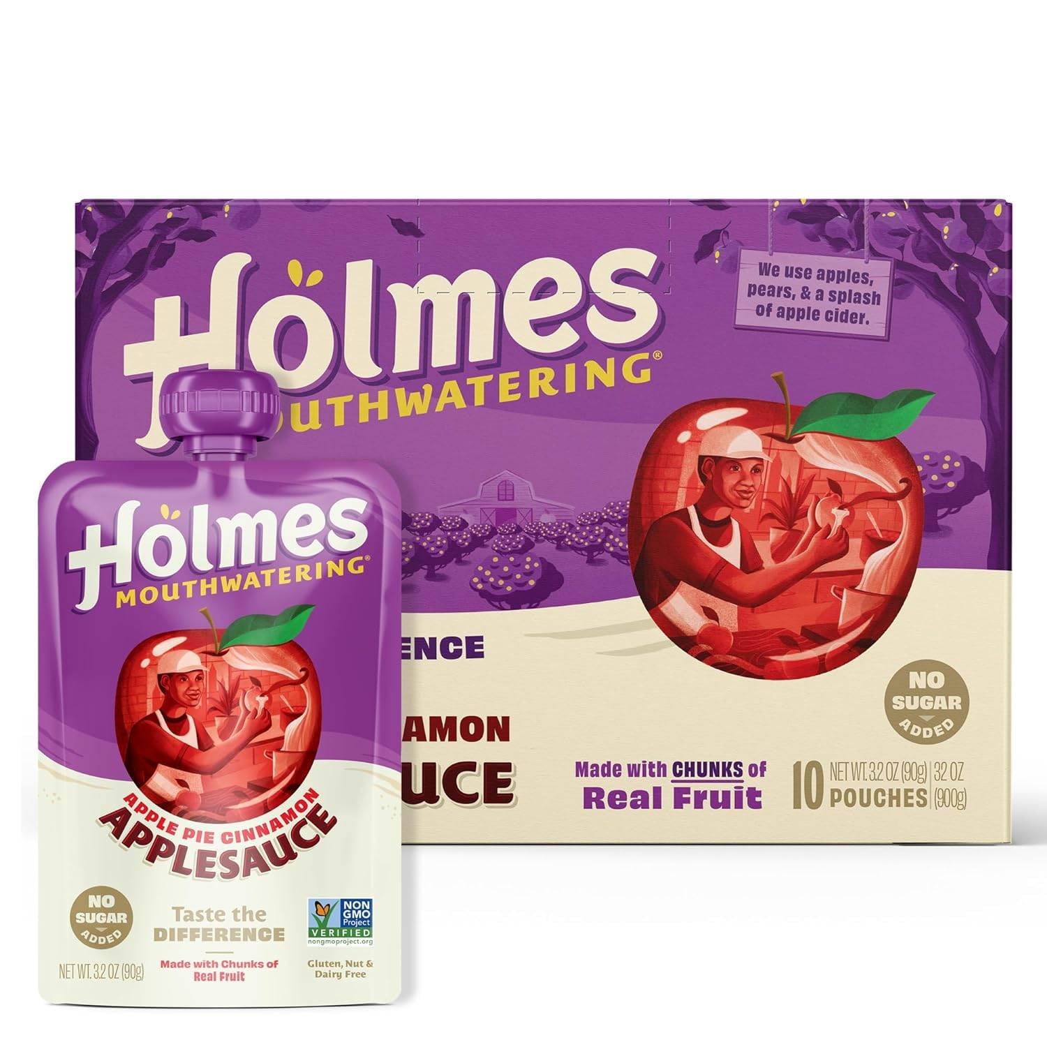 Holmes Made Foods Applesauce Pouches with Real Fruit Chunks, 10 Pack, 3 ...