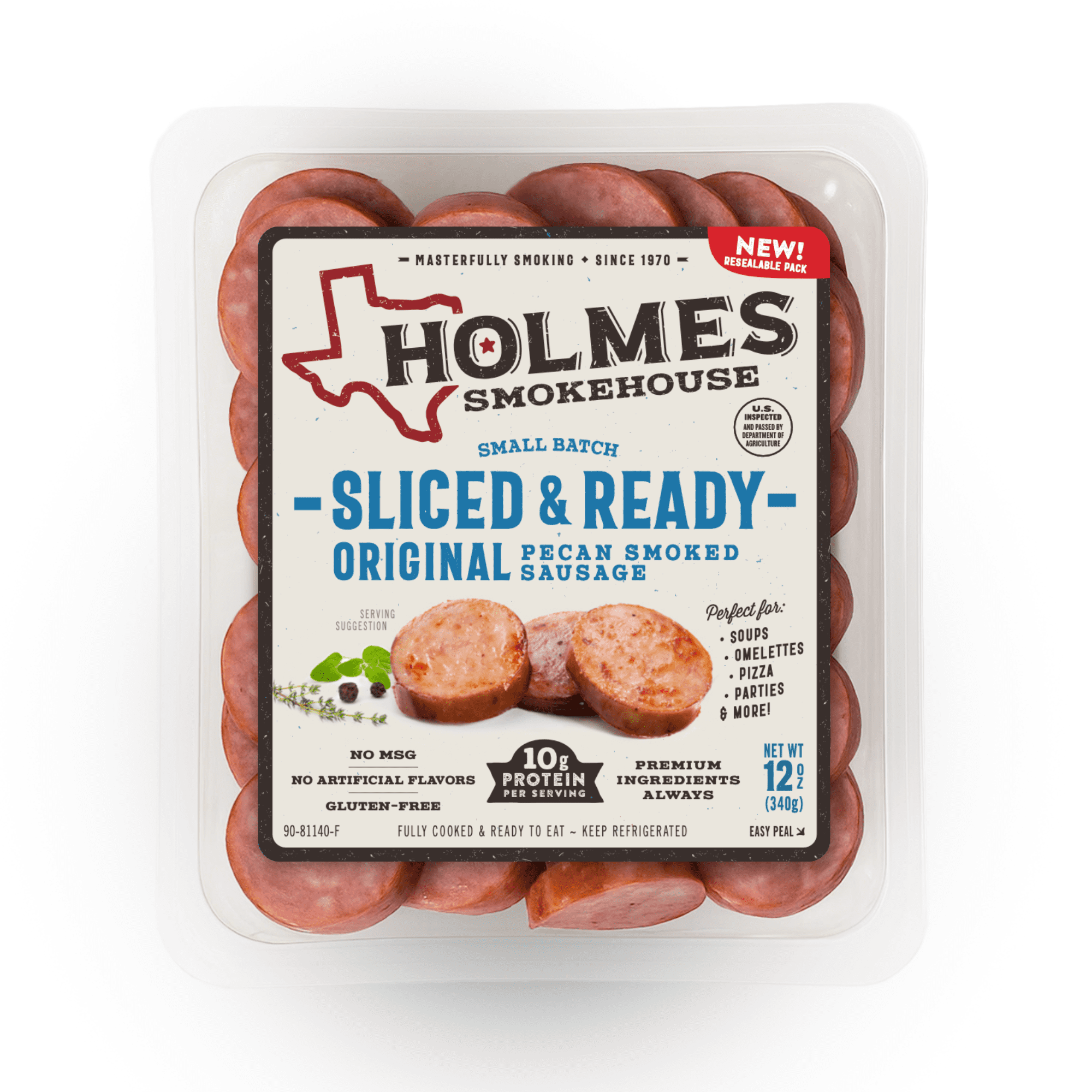 Holmes Smokehouse Smoked Sliced Pork Sausage, 12oz, Fully Cooked ...