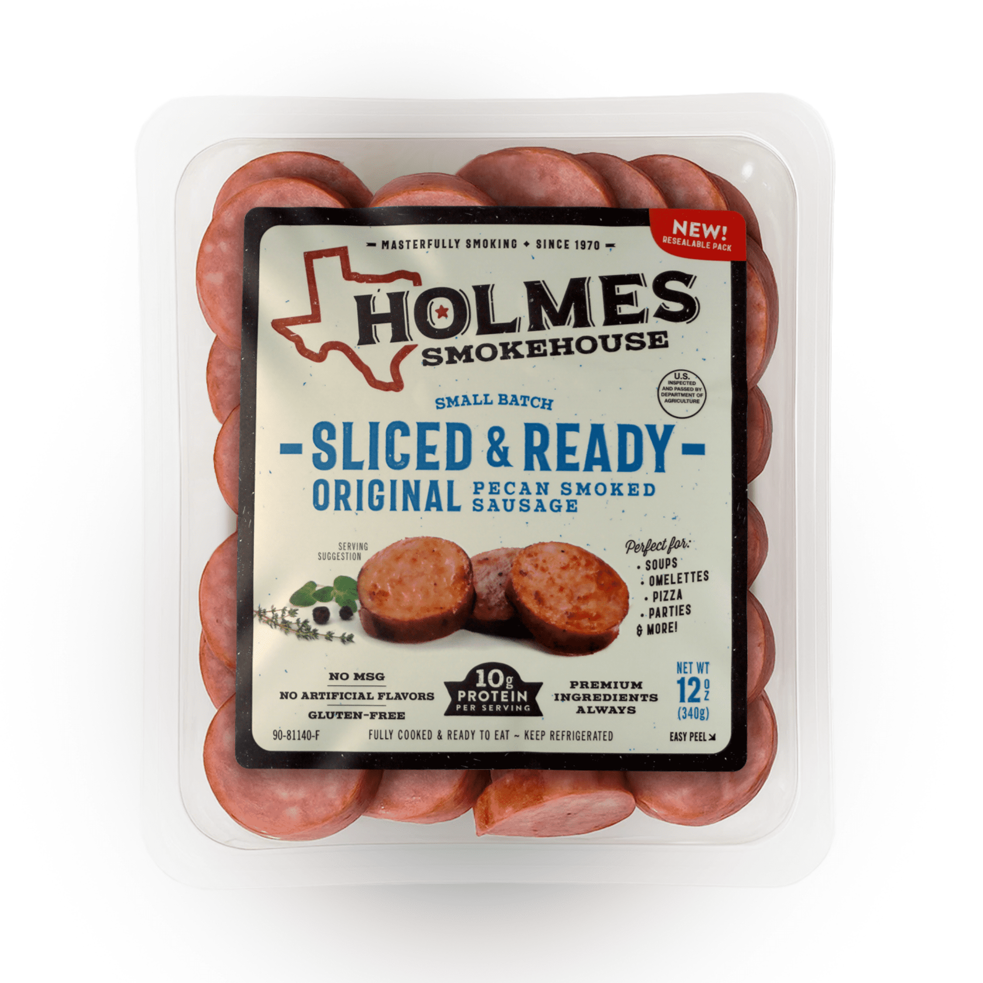 Holmes Smokehouse Smoked Sliced Pork Sausage, 12oz, Fully Cooked ...