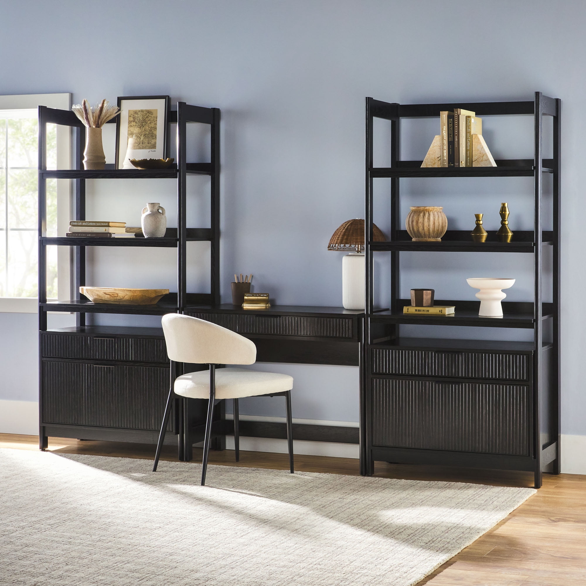 Holmes Writing Desk with 2 Wide Bookcases - Black - Walmart.com