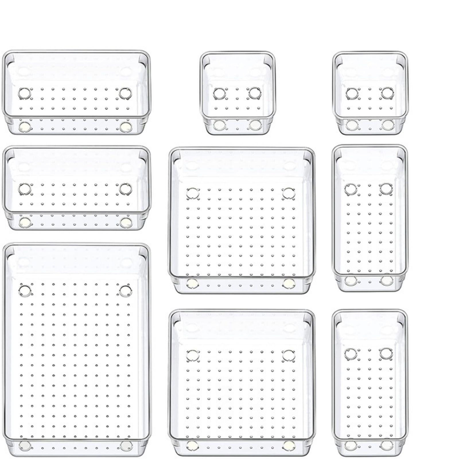 Holocky 9 PCS Clear Plastic Drawer Organizer Set 4-Size Drawer Dividers ...