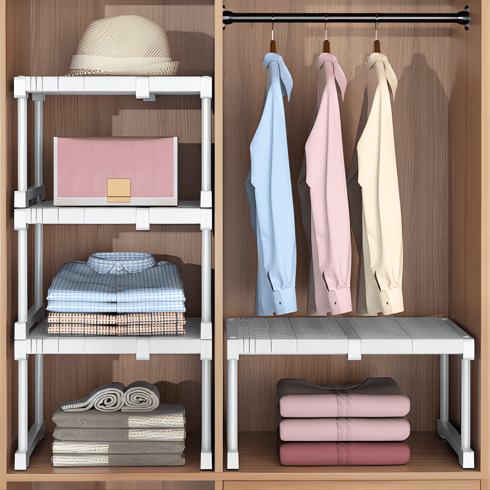 Holocky Stackable Expandable Closet Shelf, Adjustable Storage Rack for ...