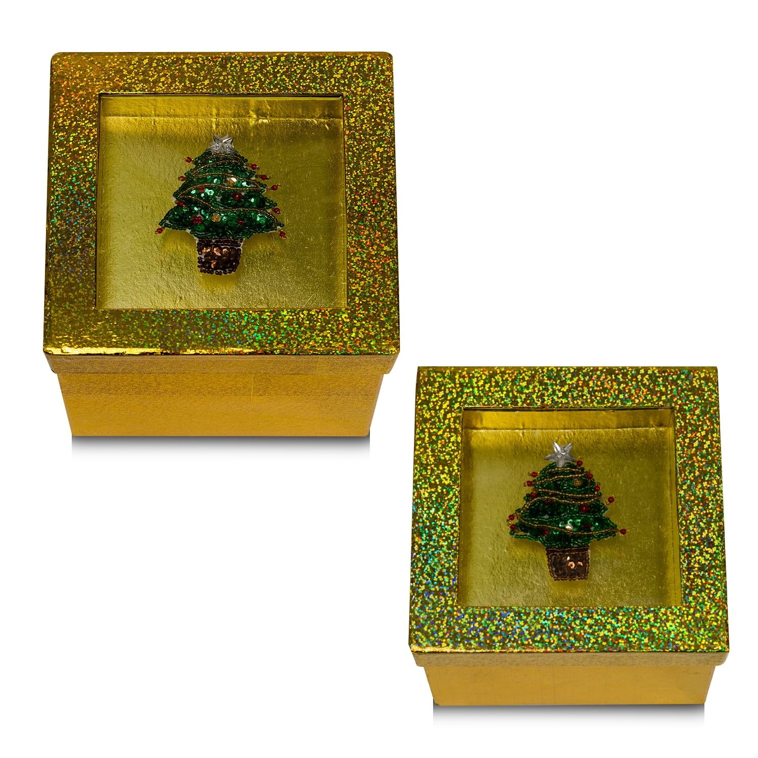 Hologram Gift Box Set with Decorative Christmas Tree Sequin Applique ...