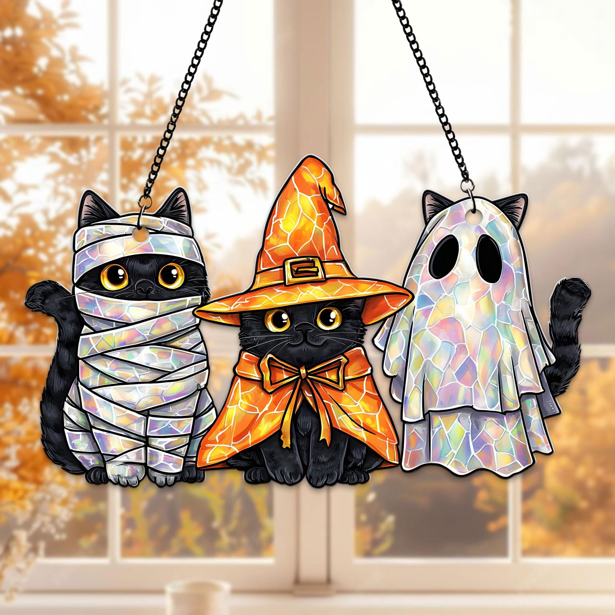 Hologram Halloween Trio Black Cats Acrylic Window Hanging ? Ghost ...