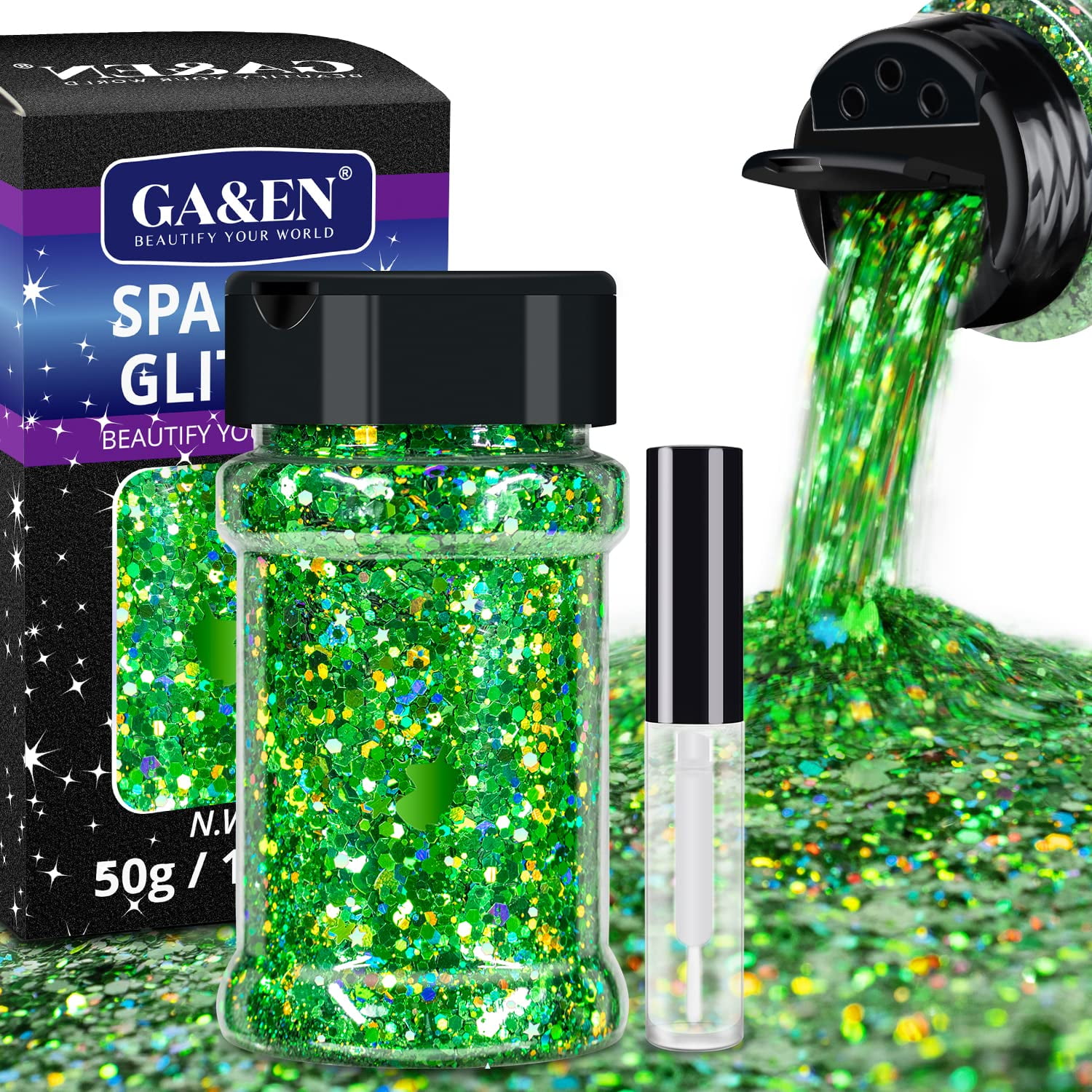 Holographic Chunky Glitter 50g Green Body Glitter with Multi-Shapes 50g ...