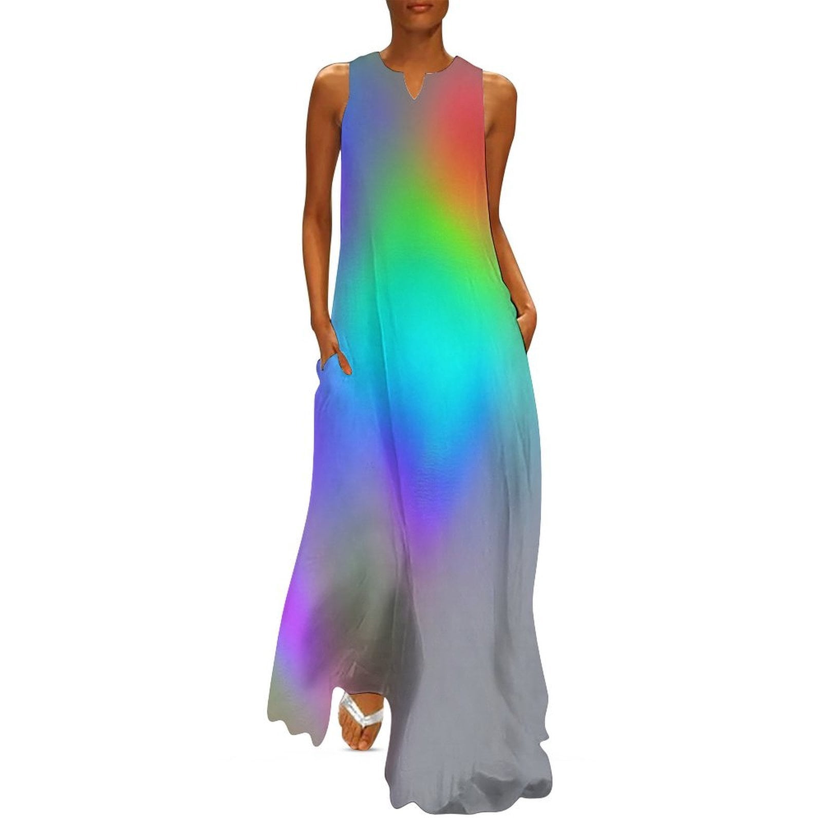 Holographic Color Gradient Long Dress dress women summer dress for ...
