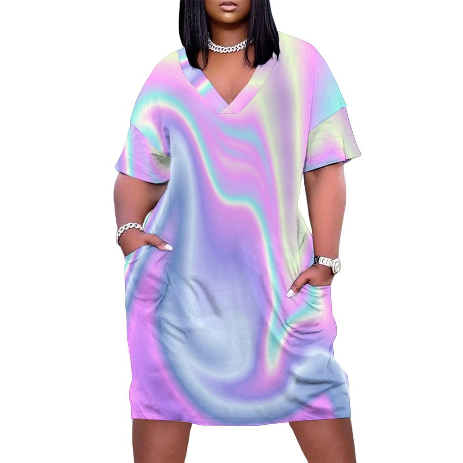 Holographic Design 17 Loose Pocket Dress festival outfit women evening dress summer dress woman ...