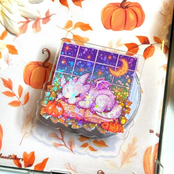 Holographic Dragon Phone Grip: Cozy Book & Pumpkins MagSafe Grip ...